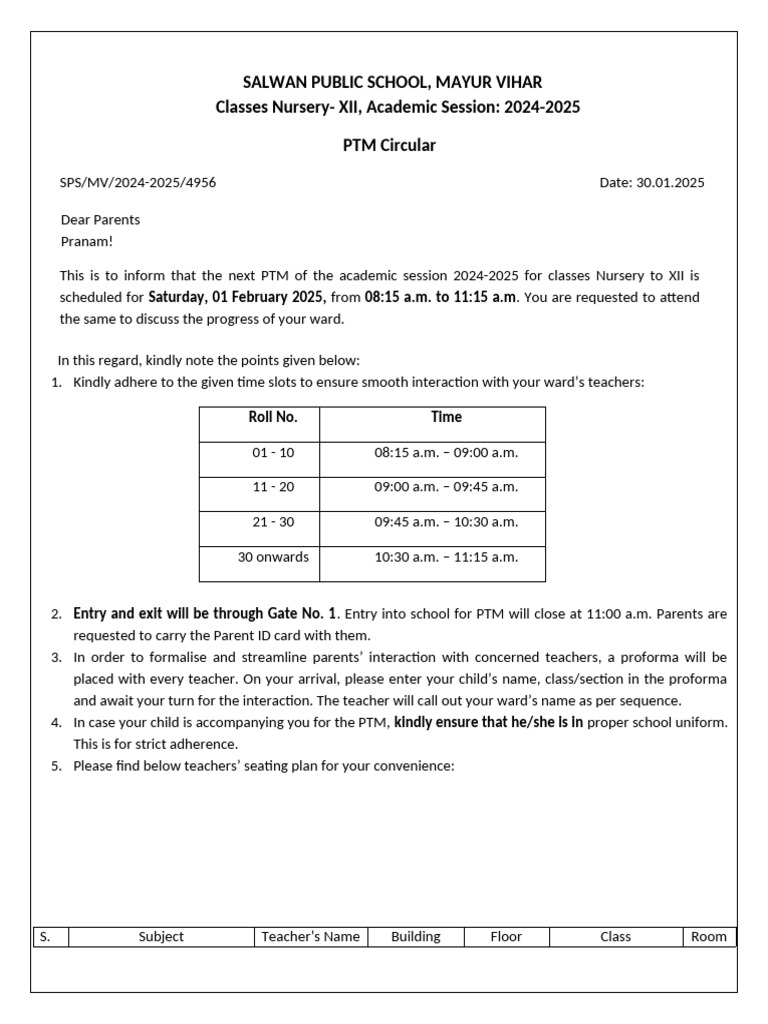 PTM - Parent Circular 01 February, 2025 | PDF