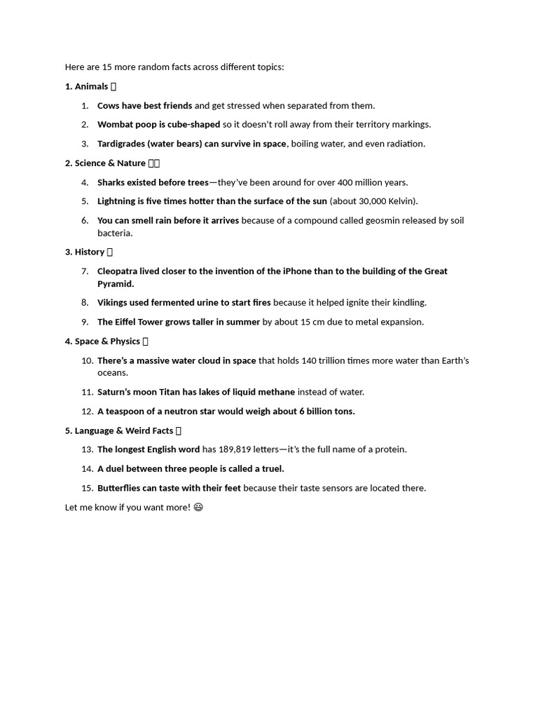 Here Are 15 More Random Facts Across Different Topics | PDF