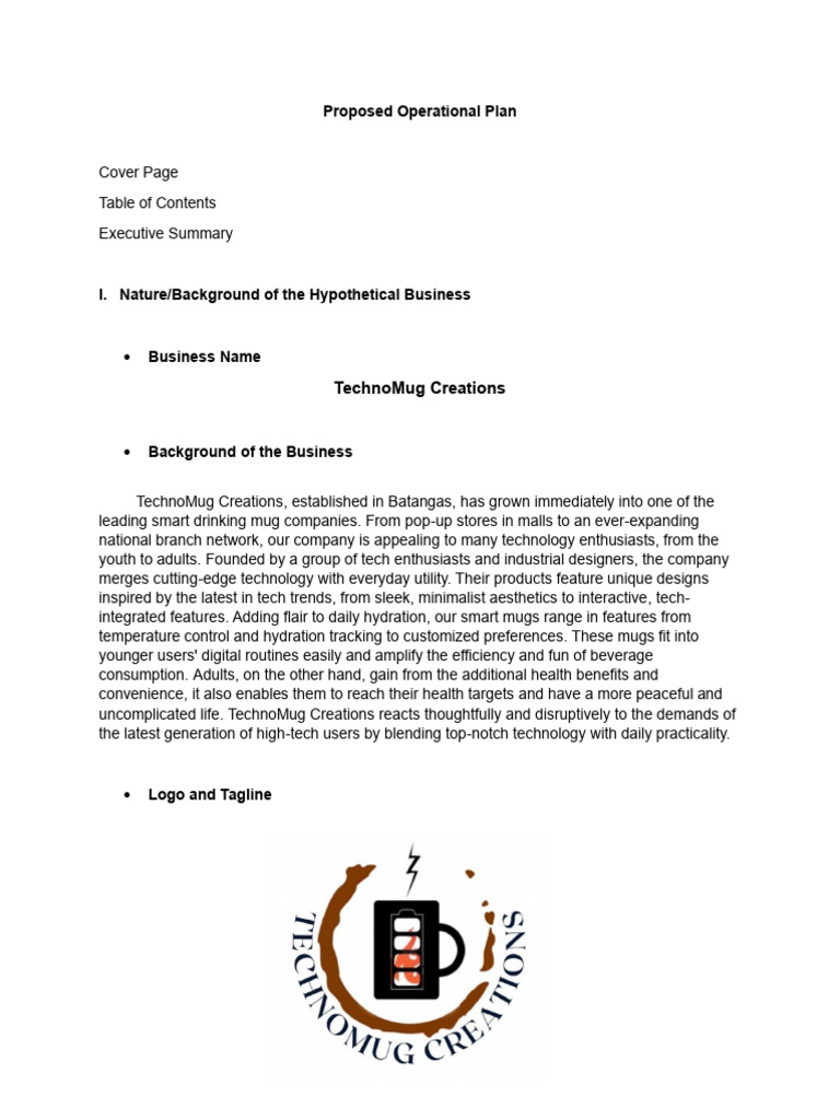 Proposed Operational Plan | PDF | Logistics | Mug