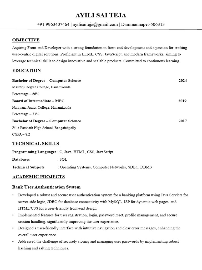 Aspiring Front-end Developer Profile | PDF | Databases | Java (Programming Language)