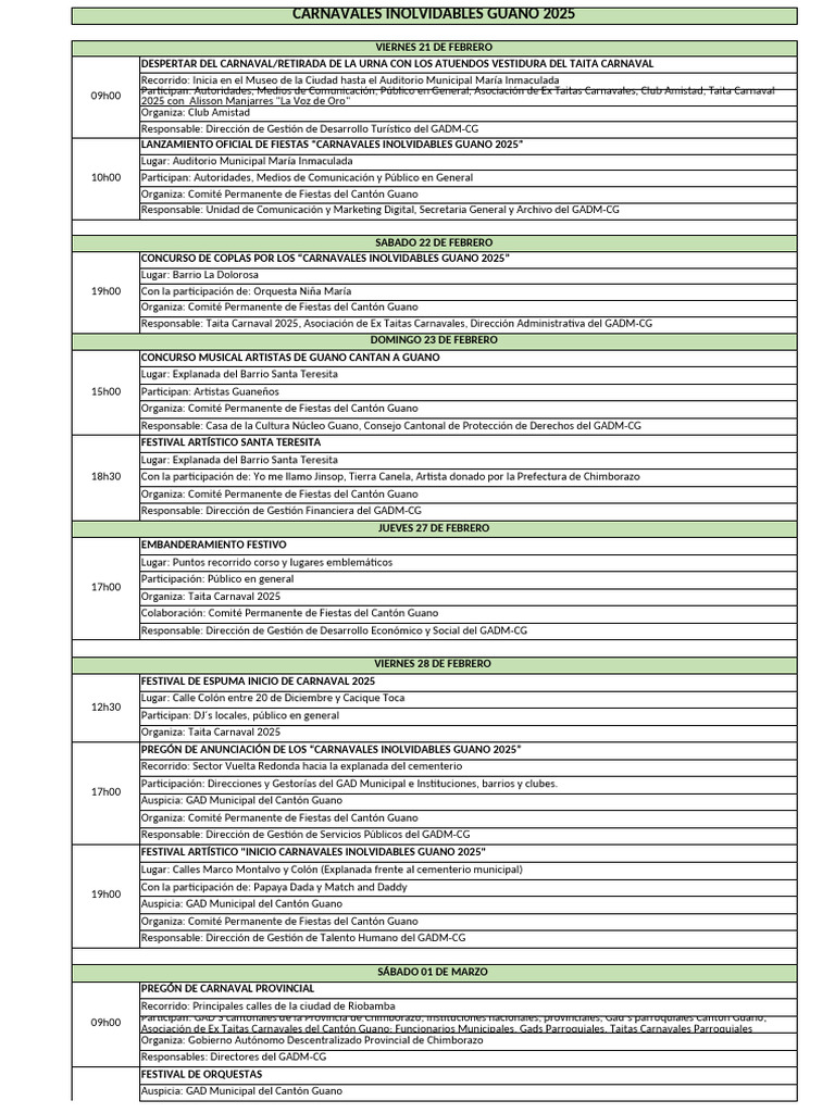 Programacion Carnavales 2025 | PDF | Carnaval | Tradiciones
