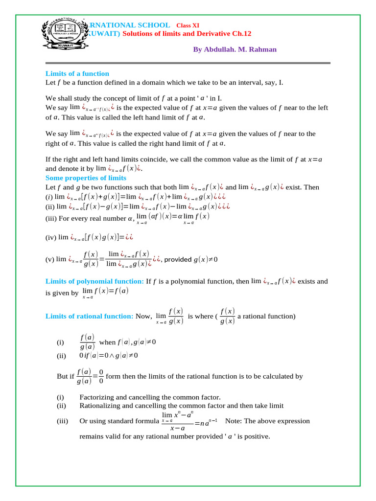 Limit and Derivative Ch-12 | PDF | Derivative | Function (Mathematics)