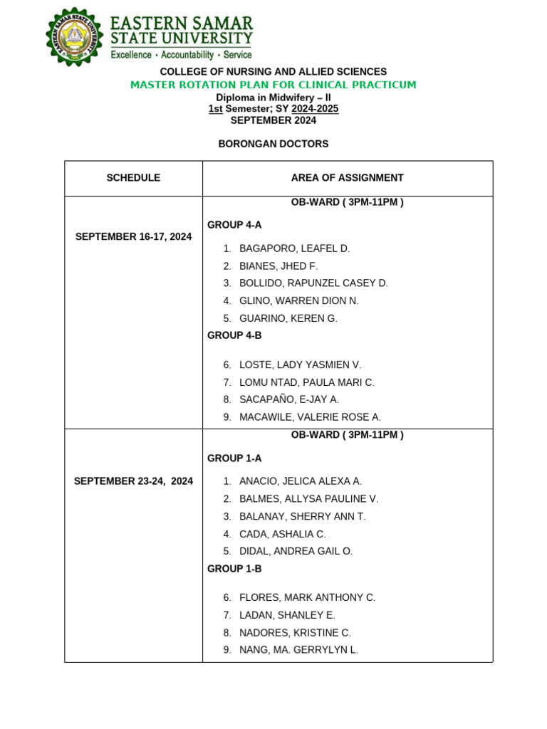 Midwifery Clinical Practicum Schedule | PDF