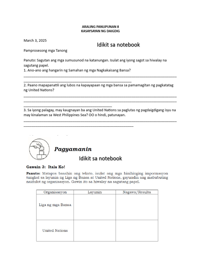 Ap8 March 3 2025 Activities | PDF