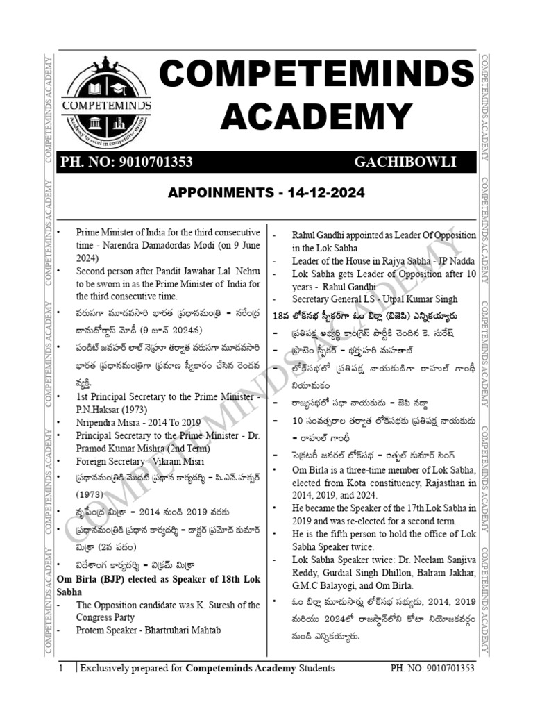 India Political Appointments 2024 | PDF | Government Of India
