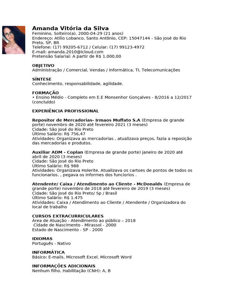Cópia de Currículo Amanda 2021 | PDF