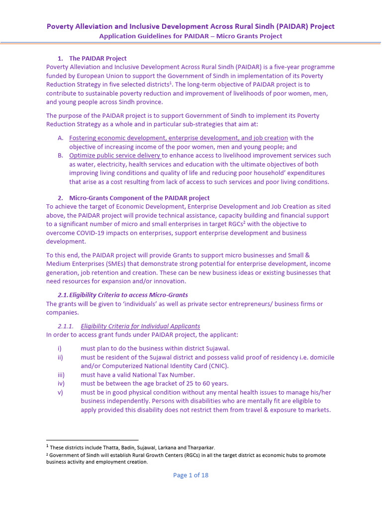PAIDAR Micro Grants Application Guidelines | PDF | Banks | Poverty