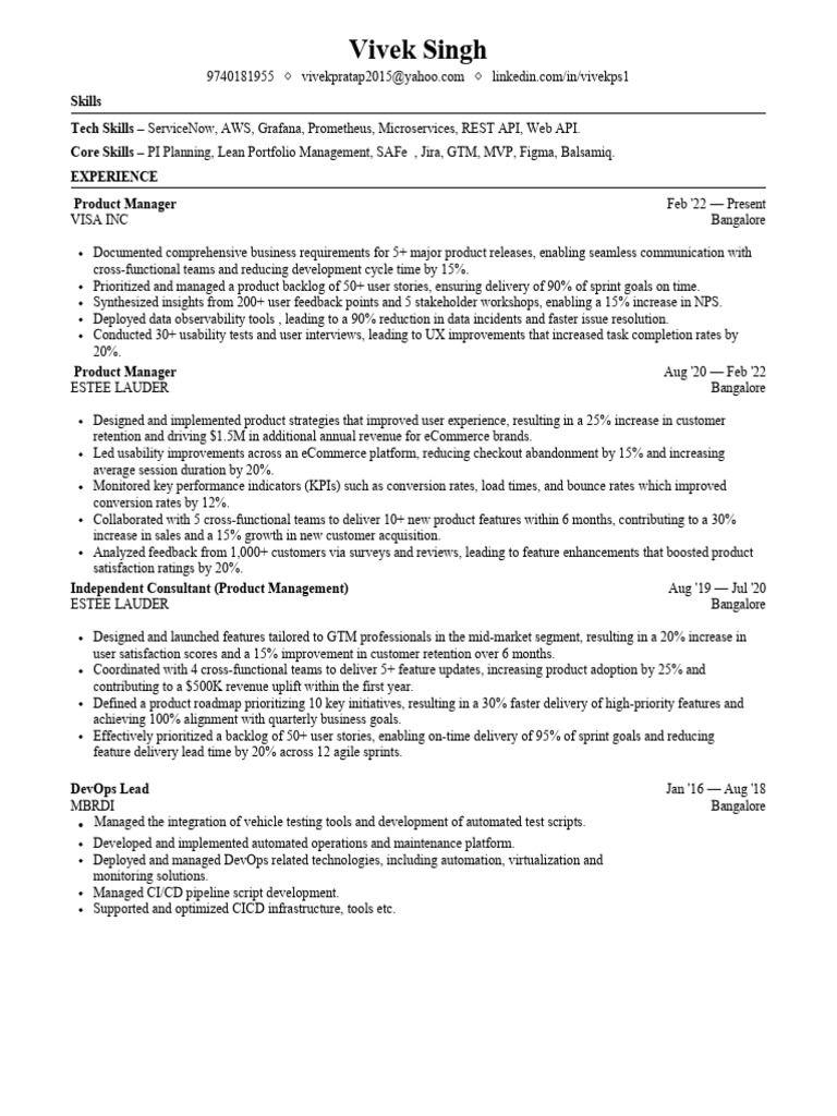 Vivek - Product Manager - Resume | PDF | Computing | Information Technology
