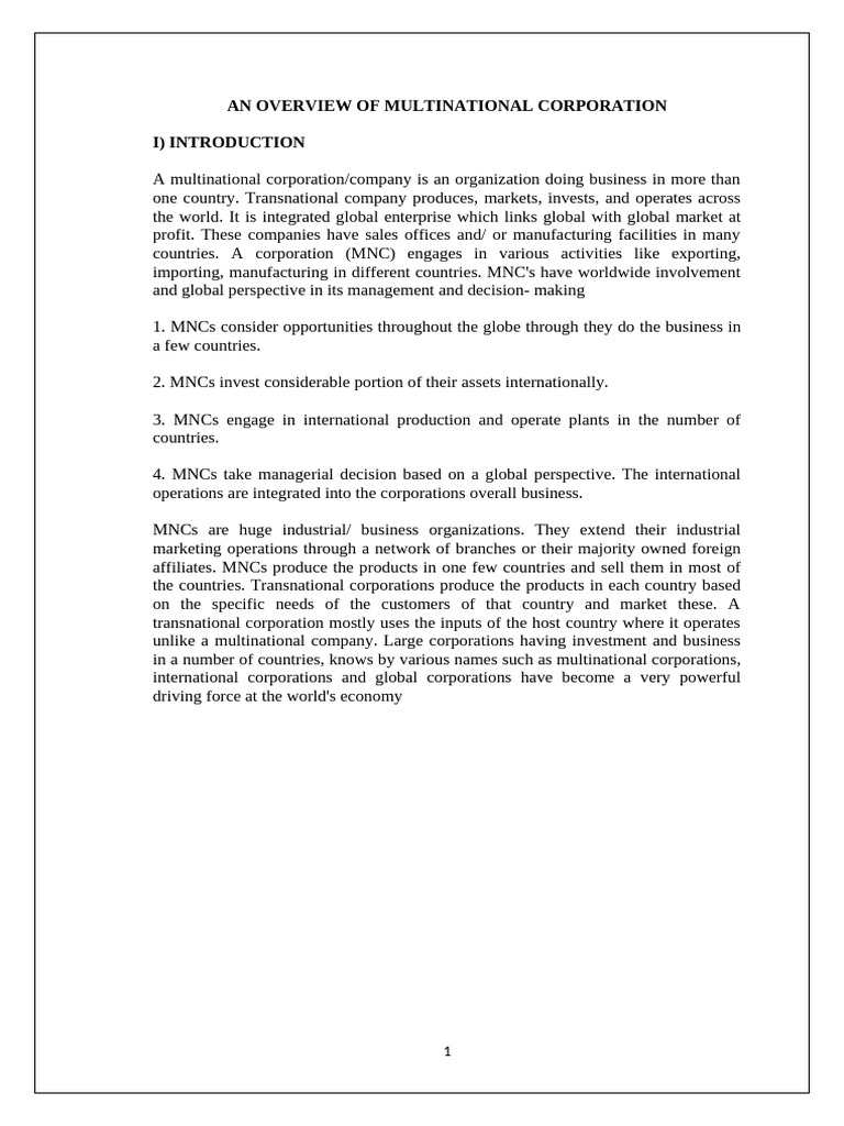 MNC PROJECT 2024 | PDF | Multinational Corporation | Gross Domestic Product