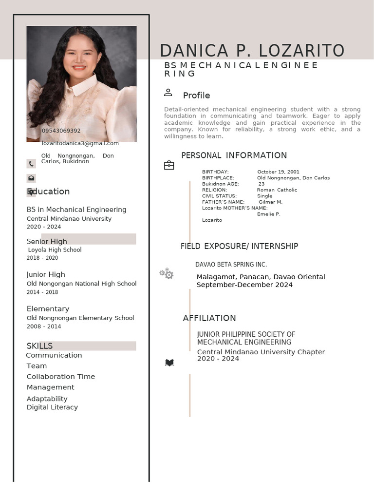 Danica P. Lozarito: Bsmechanicalenginee Ring Profile | PDF