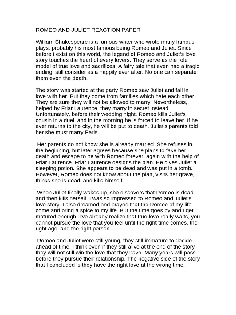 Romeo and Juliet: A Reaction Analysis | PDF