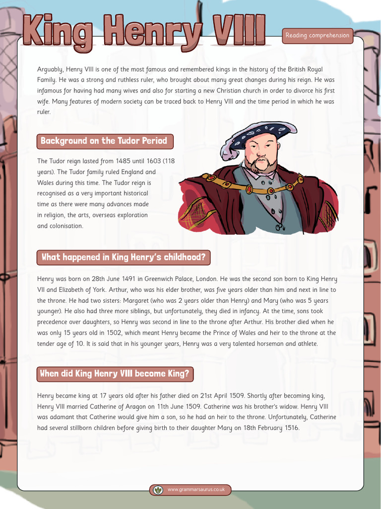 Henry VIII - Reading Comprehension Y5-6 | PDF