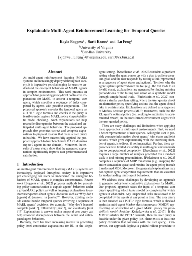 Explainable Multi-Agent Reinforcement Learning For Temporal Queries | PDF | Robotics | Time ...
