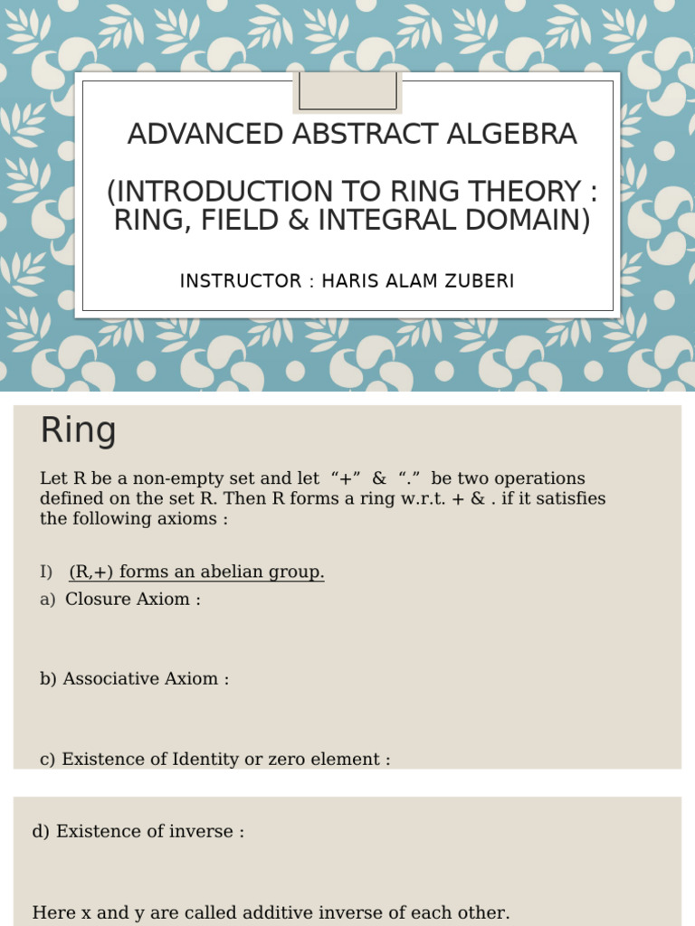 Introduction to Ring Theory Concepts | PDF | Ring (Mathematics) | Field (Mathematics)