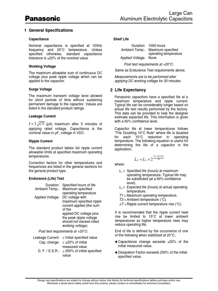 Aluminum Capacitor Specifications Guide | PDF | Capacitor | Electrical ...
