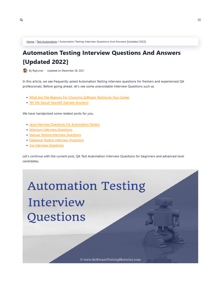 Automation Testing Interview Questions And Answers [Updated 2022 ...