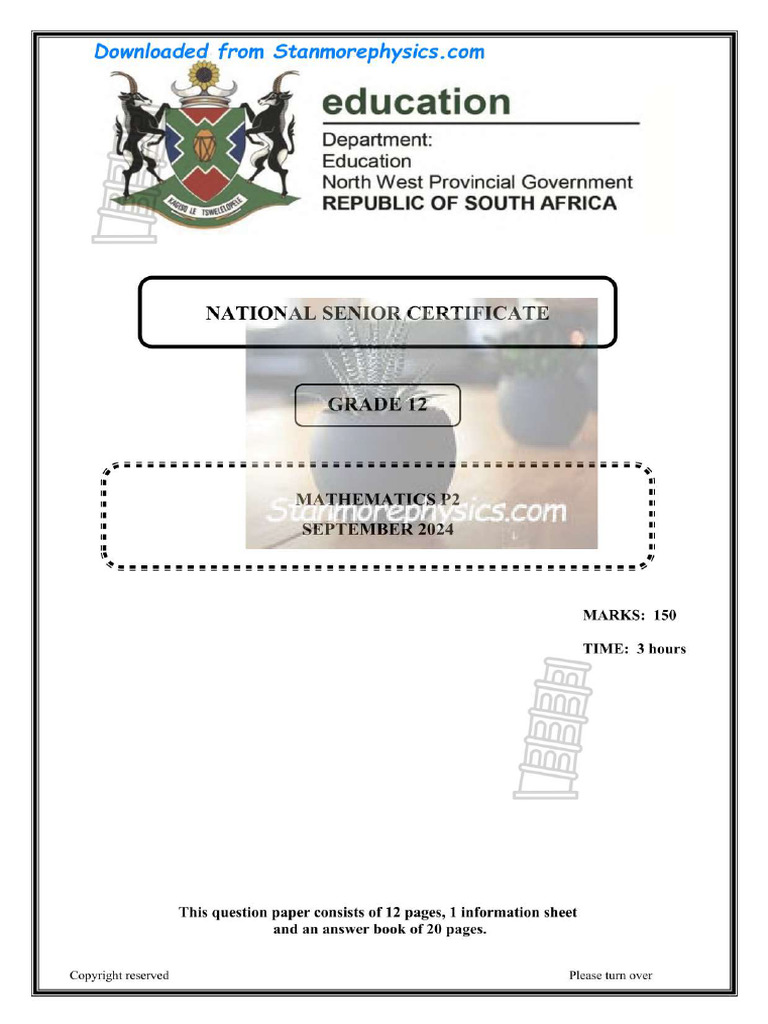 NW Maths Grade 12 September 2024 P2 and Memo | PDF