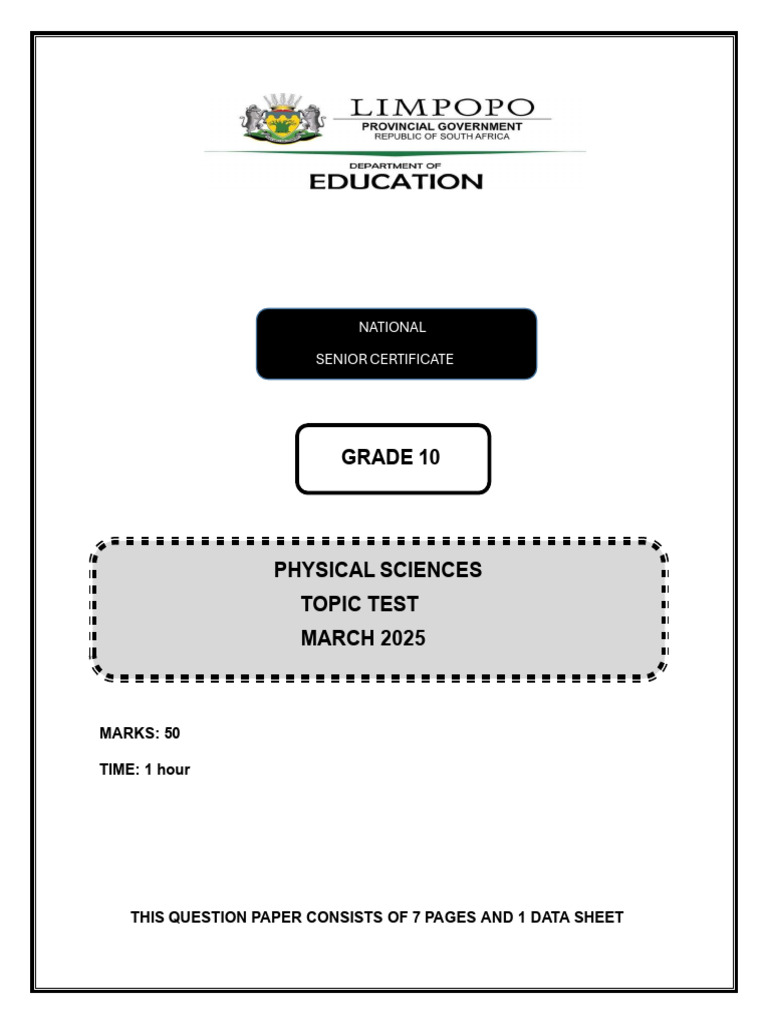 Grade 10 Physical Science Test March 2025 | PDF | Electromagnetic ...