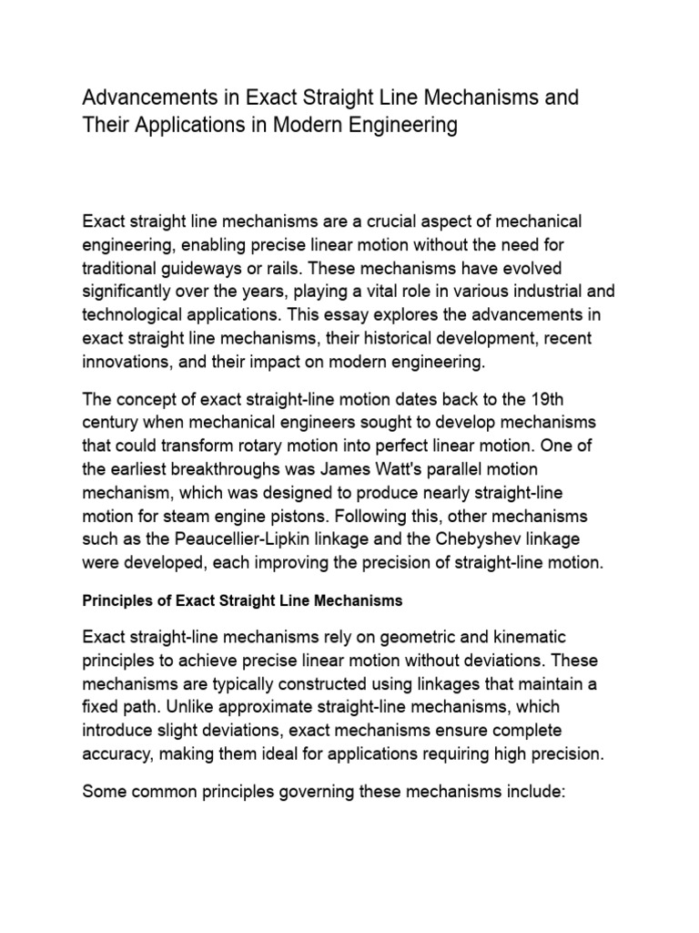 Advancements in Exact Straight Line Mechanisms and Their Applications ...