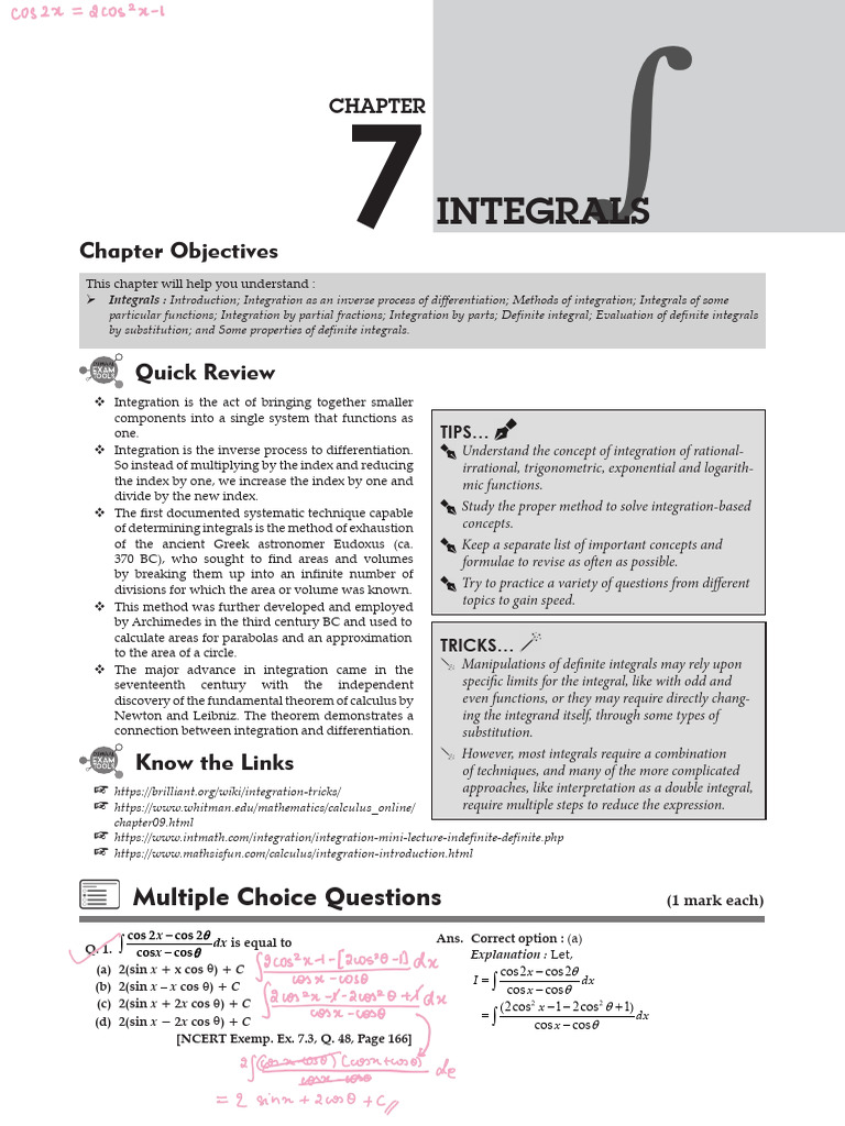 Maths 12th Exemplar CHP 7 | PDF | Integral | Mathematics