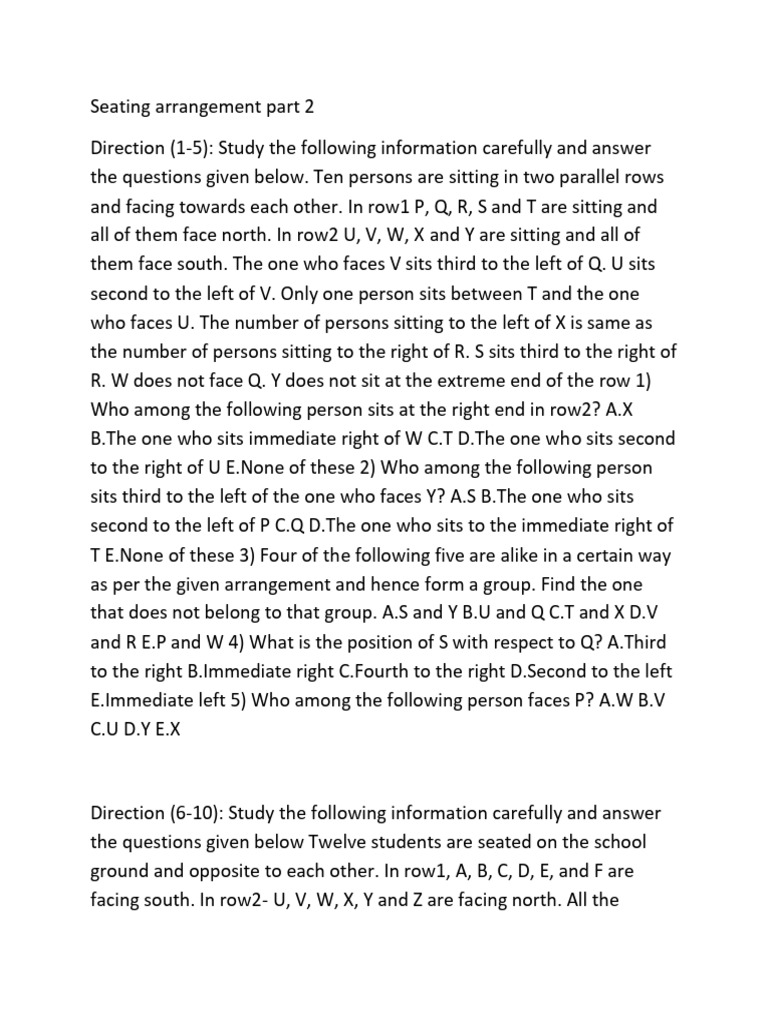 Seating Arrangement Puzzle Solutions | PDF