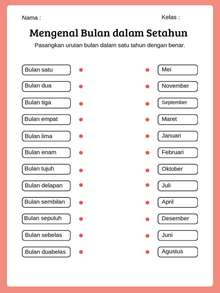 8 Mengenal Bulan Dalam Setahun Lembar Kerja Pink Putih Sederharna | PDF