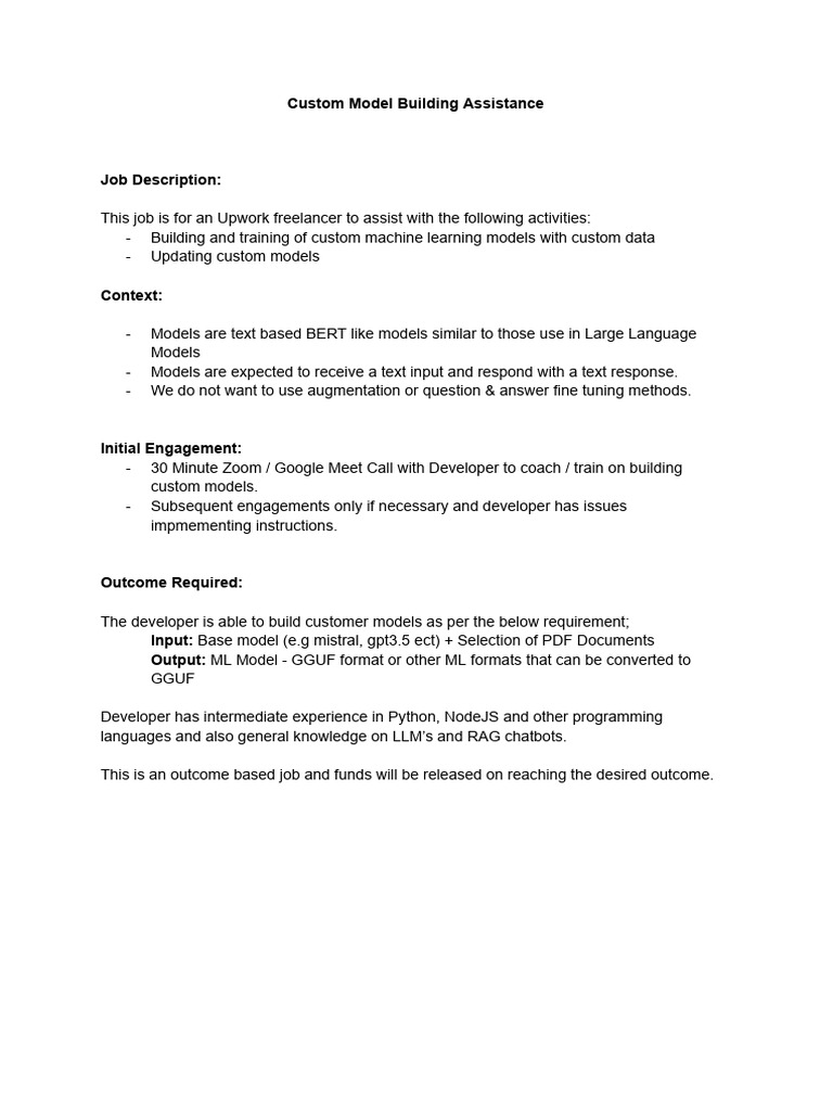 Job Task - Custom Model Building Assistance | PDF