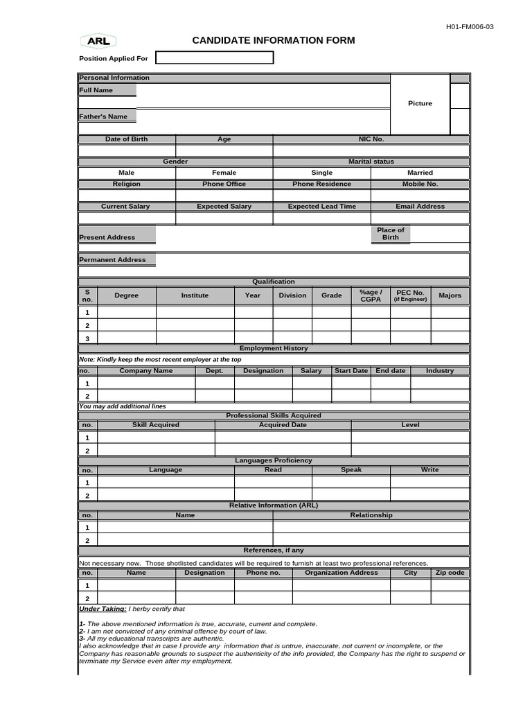 2 - Candidate Information Form (Main) | PDF | Justice | Crime & Violence