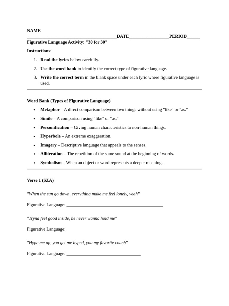 Figurative Language in "30 for 30" Lyrics | PDF | Poetry