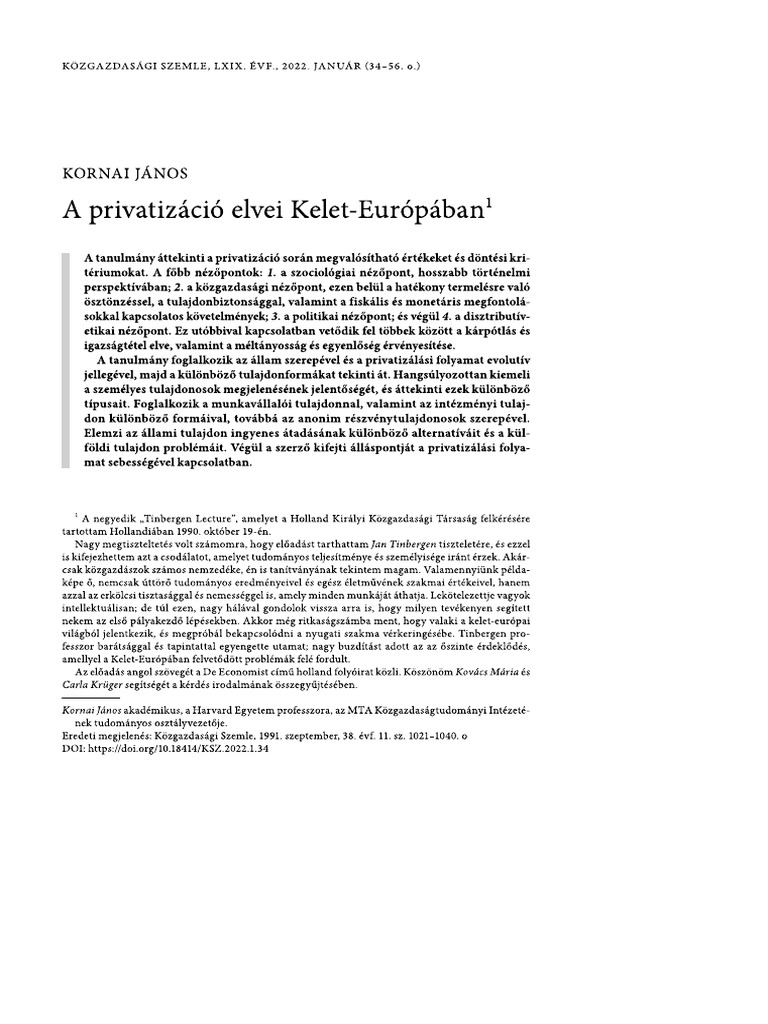 A Privatizáció Elvei Kelet-Európában | PDF