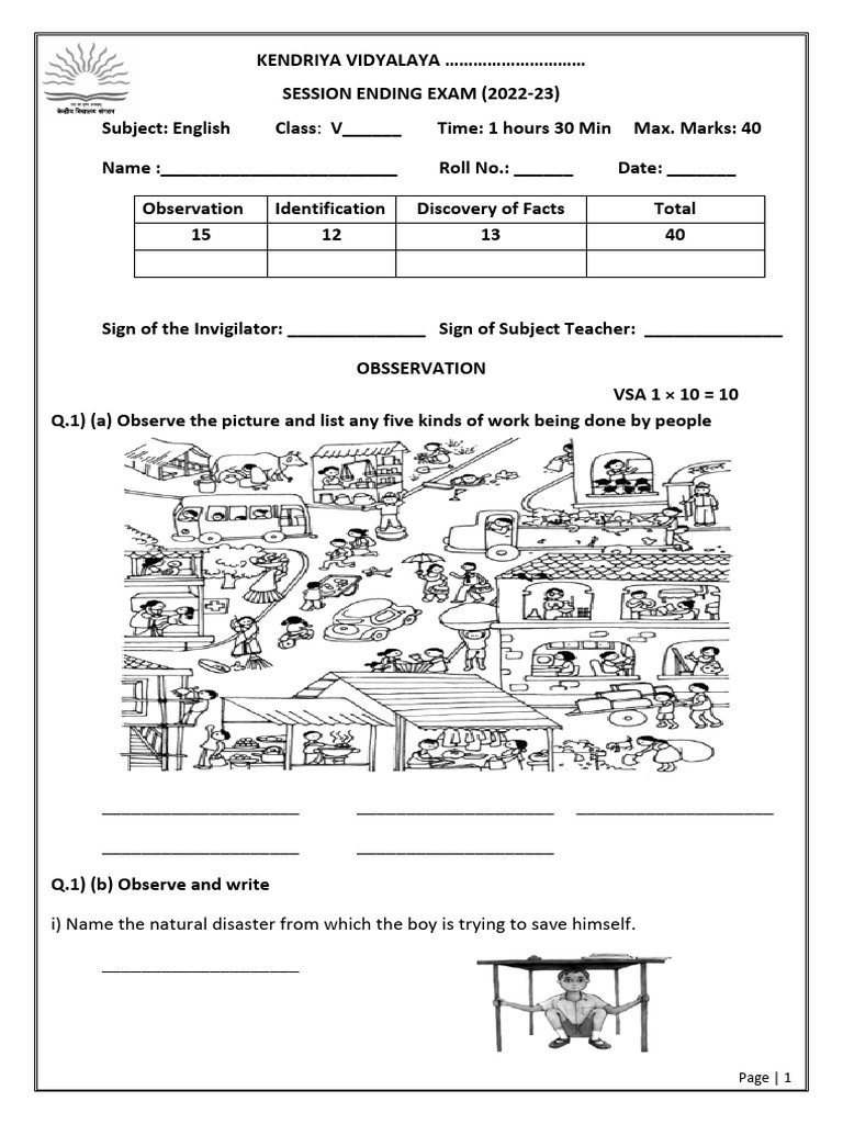 V Evs Question Paper 2022-23 | PDF