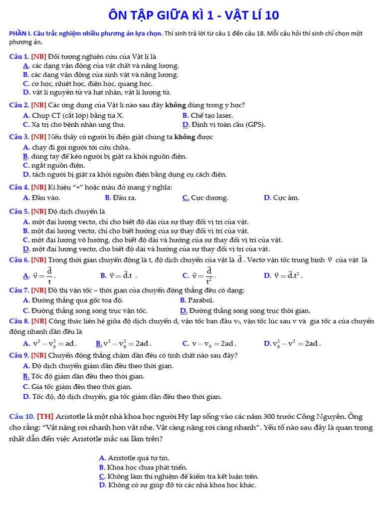 ÔN-TẬP-GIỮA-KÌ-1-10A1 (1) | PDF