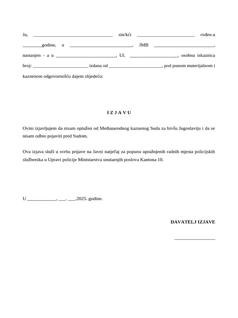 IZJAVA - 2 - Copy 1 | PDF