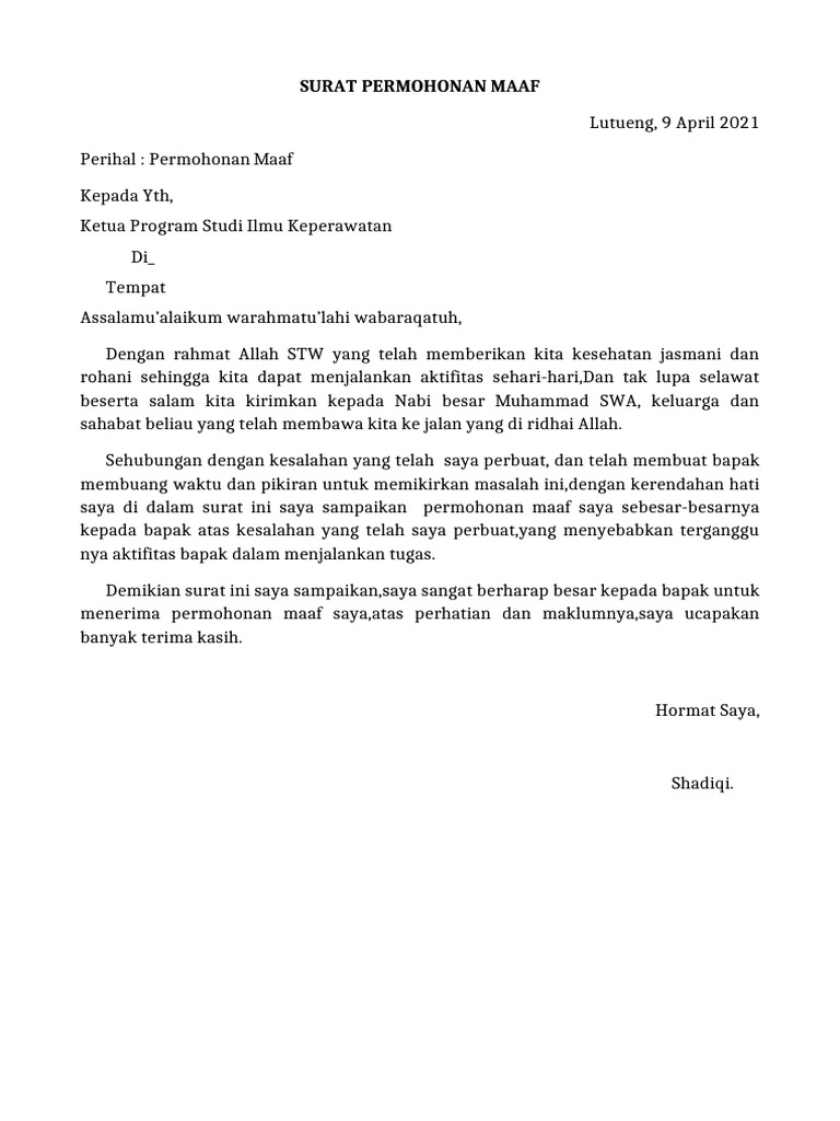 Contoh Surat Permohonan Maaf | PDF