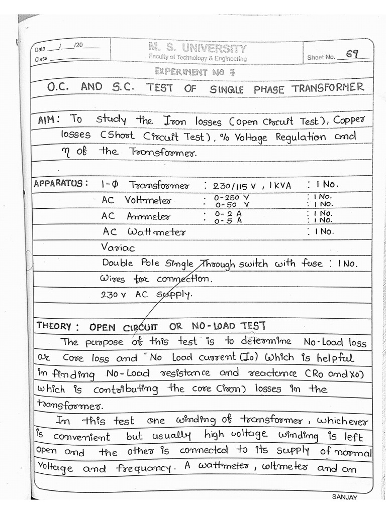 LAB-OC & SC Test of Transformer | PDF