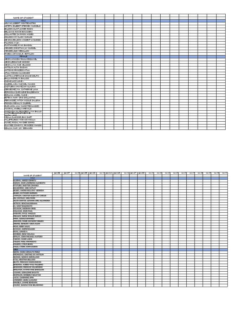 Attendance Sheet-second Sem | PDF
