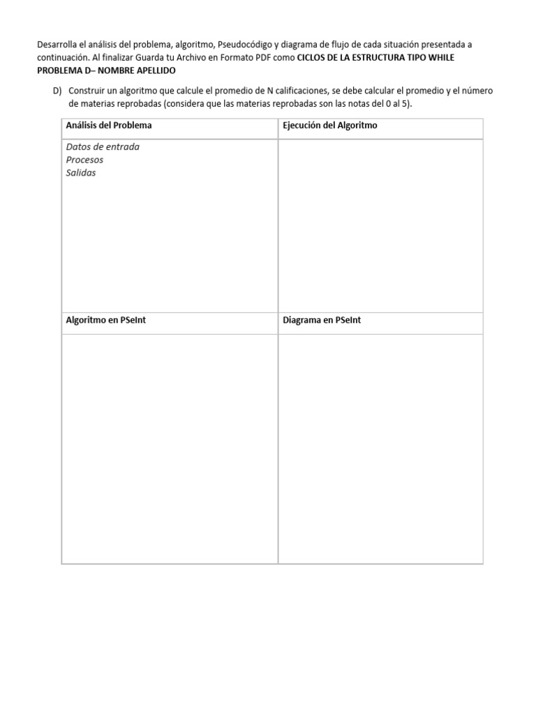Ciclos de La Estructura Tipo While Problema D - Nombre Apellido | PDF