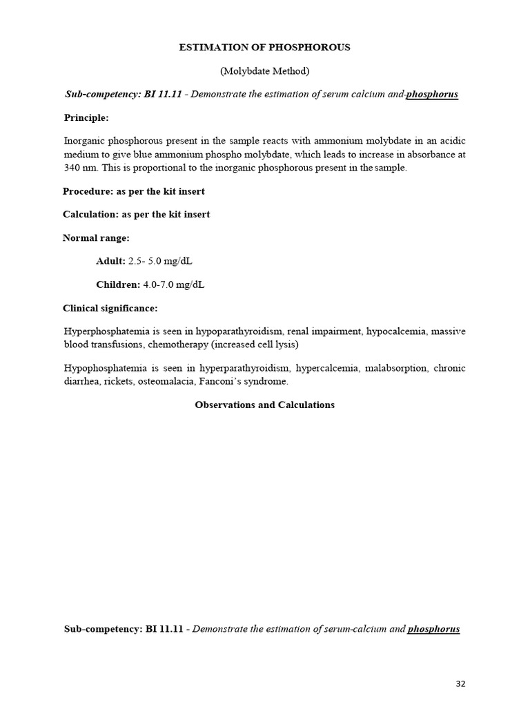 Phosphorus Estimation Using Molybdate Method | PDF