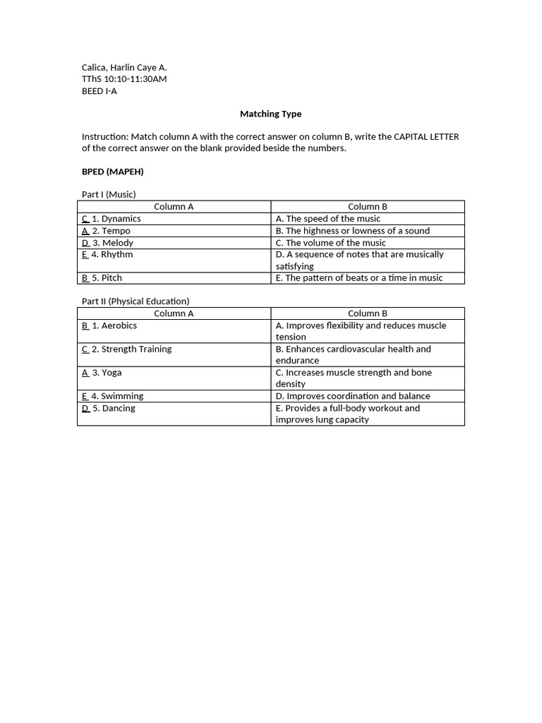Panuto sa Matching Type sa Filipino | PDF | Strength Training | Linguistics