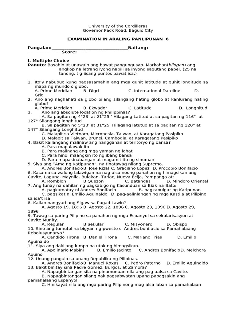 Araling Panlipunan 6 (Tos) | PDF