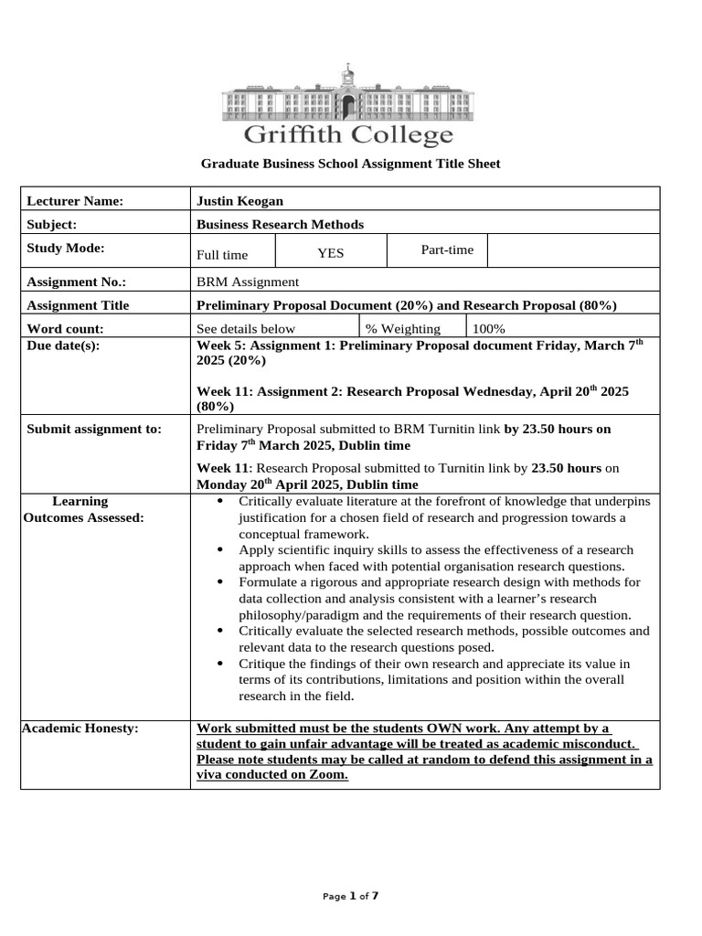 Business Research Methods - Assignment Brief - Sem II 2024-2025 | PDF | Methodology | Science