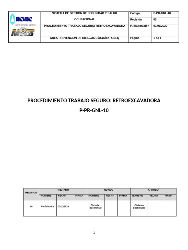 P-PR-GNL-10 Procedimiento Trabajo Seguro Retroexcavadora | PDF | Licencia de conducir ...