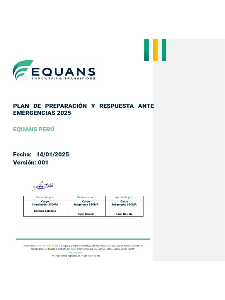 Plan de Emergencias 2025 Equans Perú | PDF | Simulación | Perú