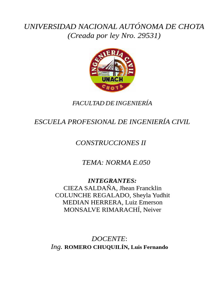 Informe de La Norma E.050 | PDF | Fundación (Ingeniería) | Ingeniero civil