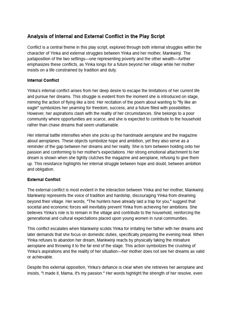 Analysis of Internal and External Conflict in The Play Script | PDF