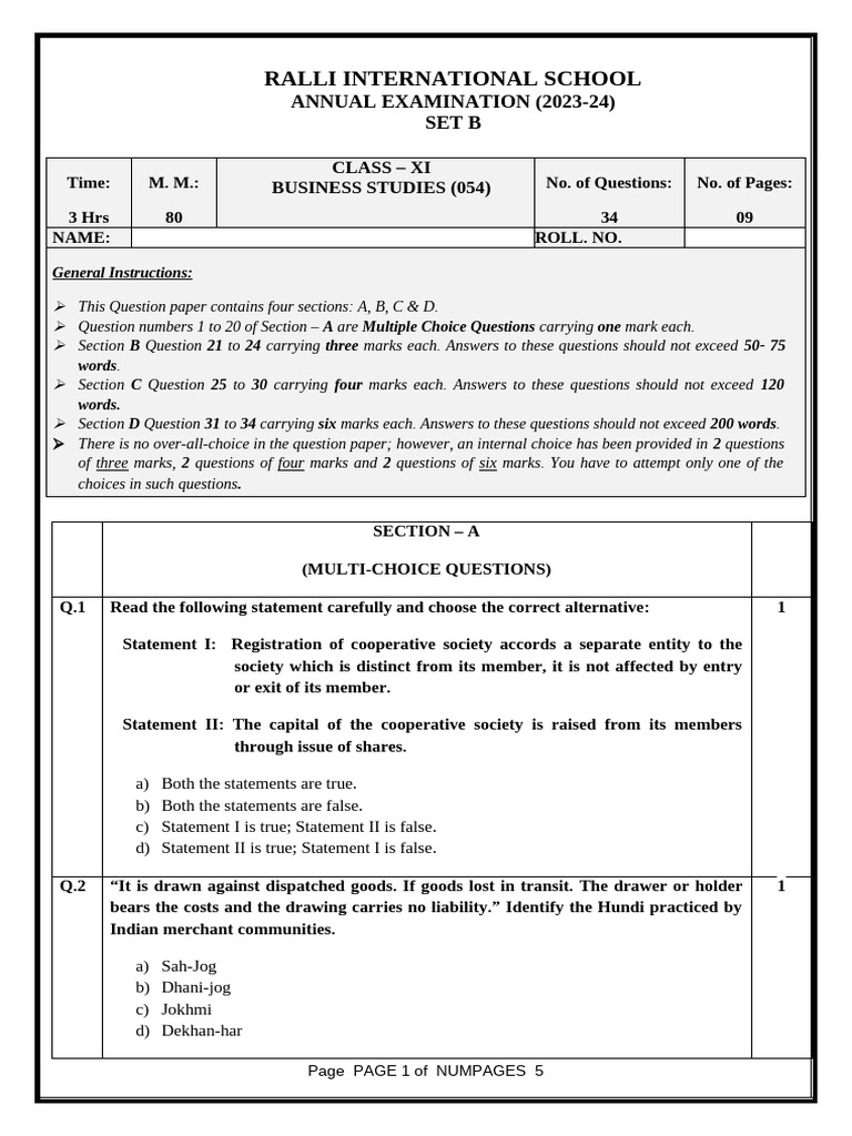 AE QP SET B BST XI (23-24) | PDF | Risk | Insurance