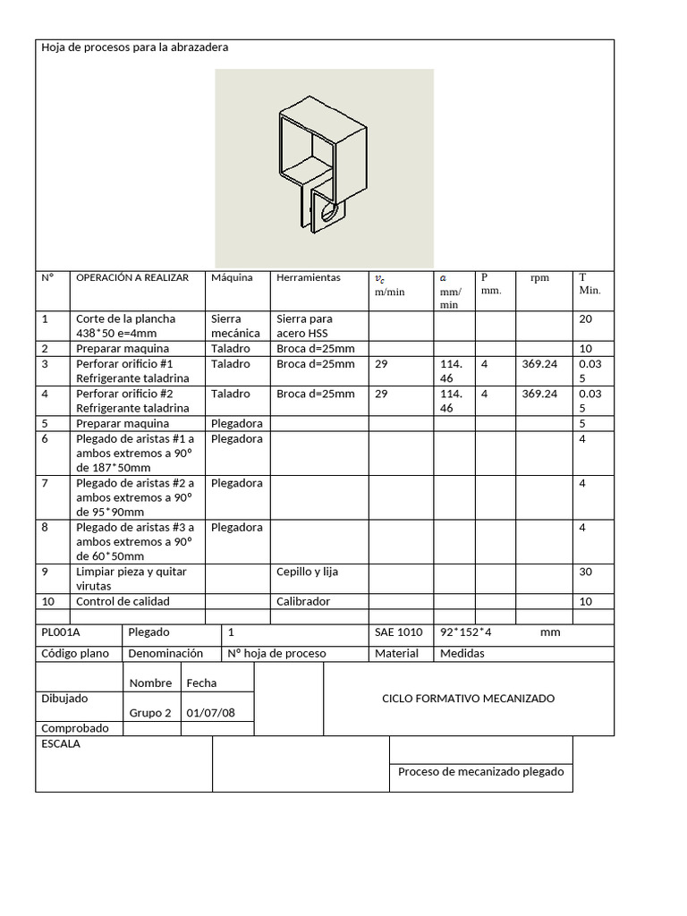 Hoja de Procesos Para Llenar | PDF | Perforar | Mecanizado