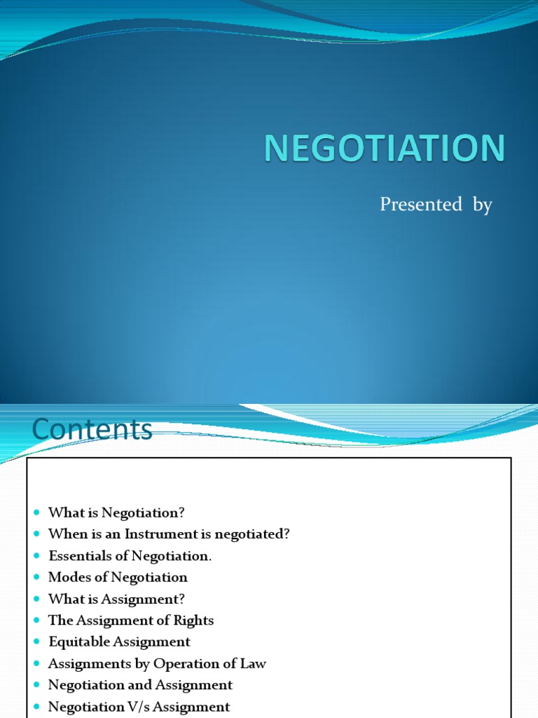 Negotiation | PDF | Negotiable Instrument | Assignment (Law)