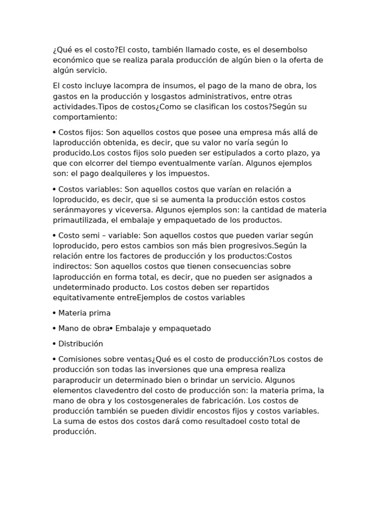 Definición y Tipos de Costo | PDF