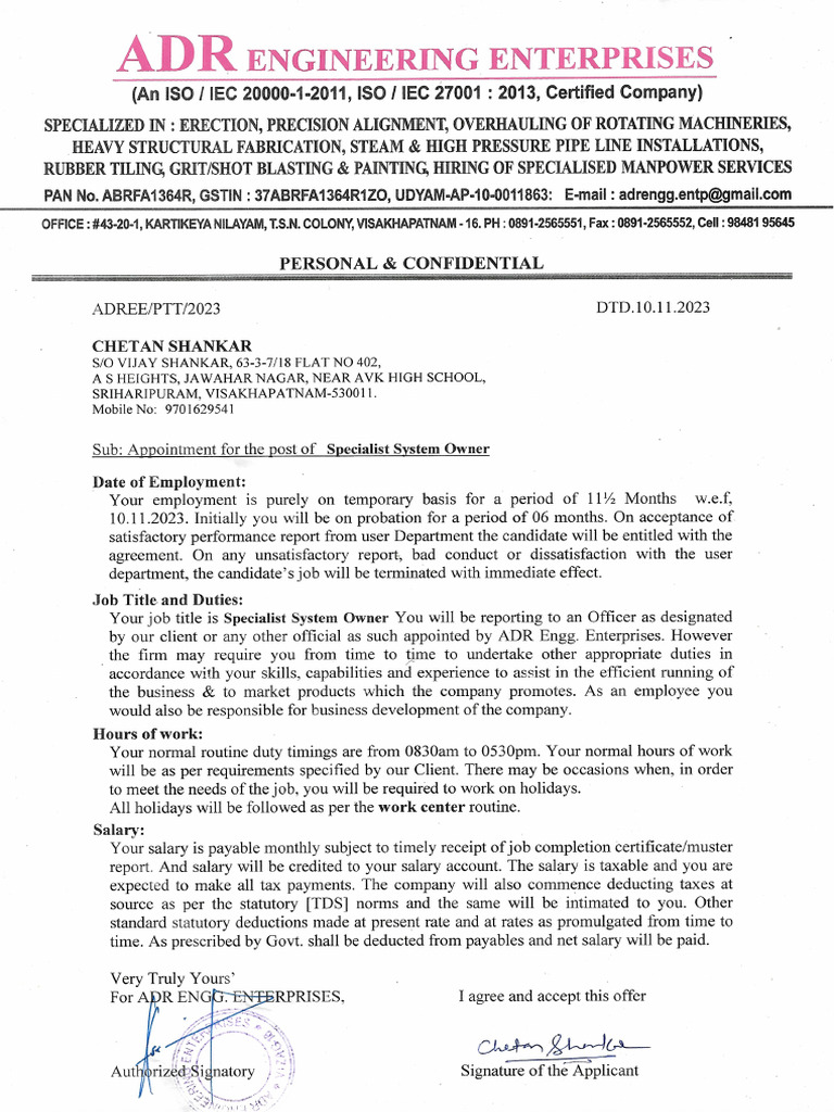 ADR OFFER LETTER 2024 CHETAN (1) | PDF